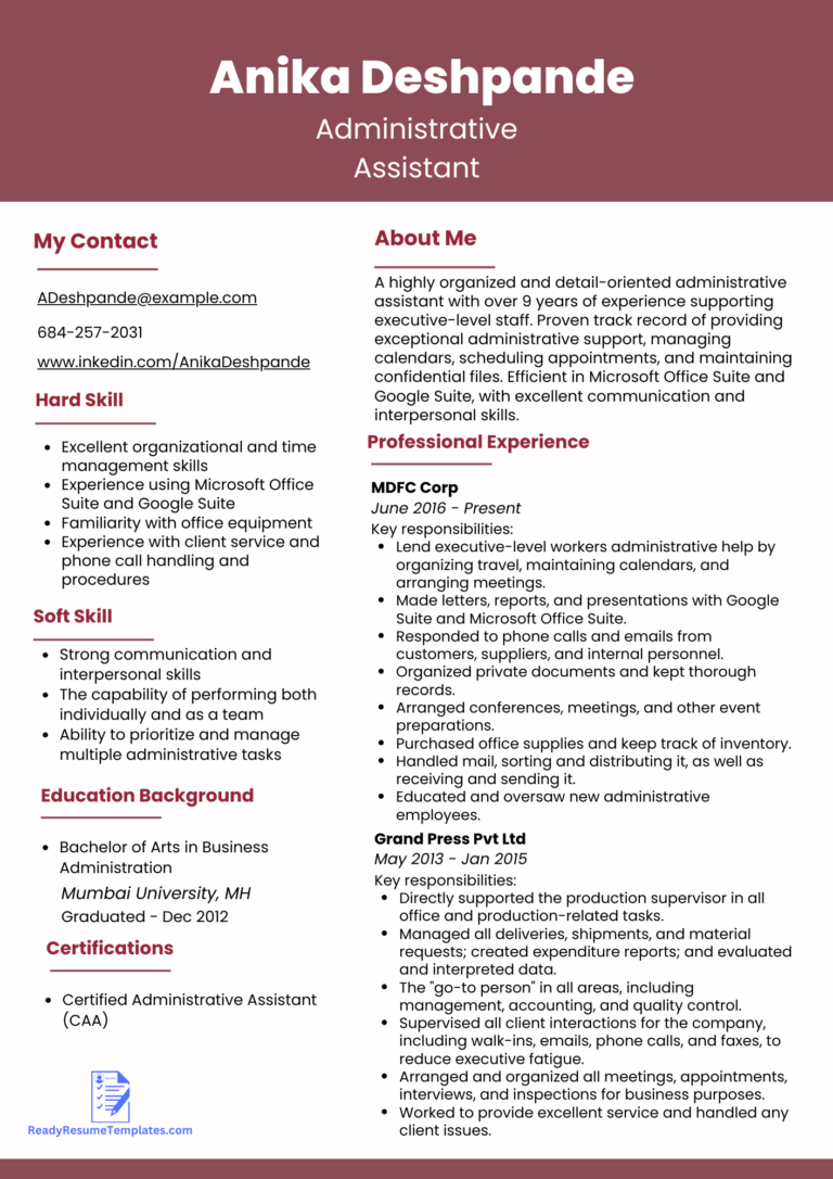 ATS-Friendly Administrative Assistant Resume Templates For 2023 - Ready ...