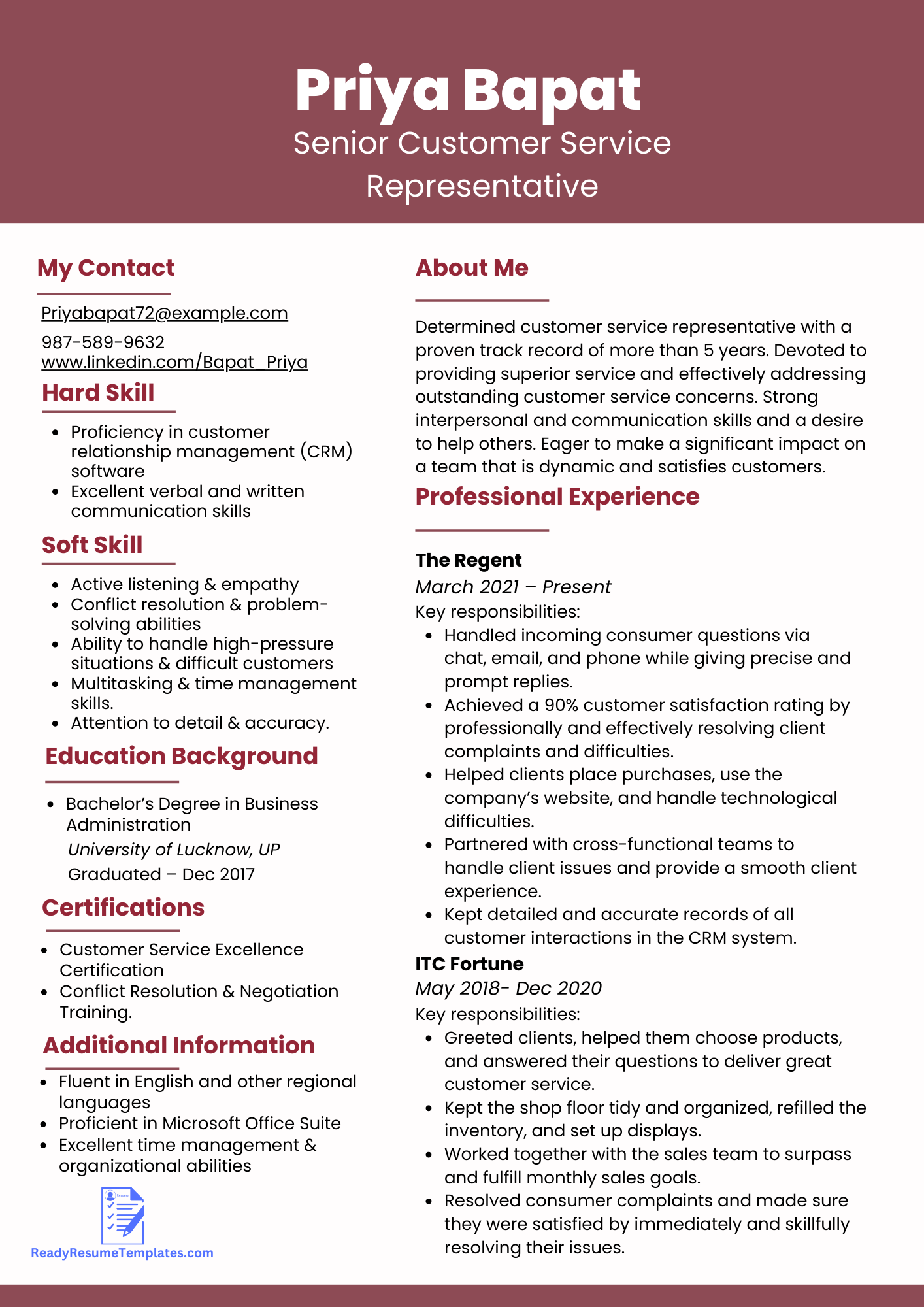 ATS-Friendly Customer Service Representative Resume Template For 2023 ...