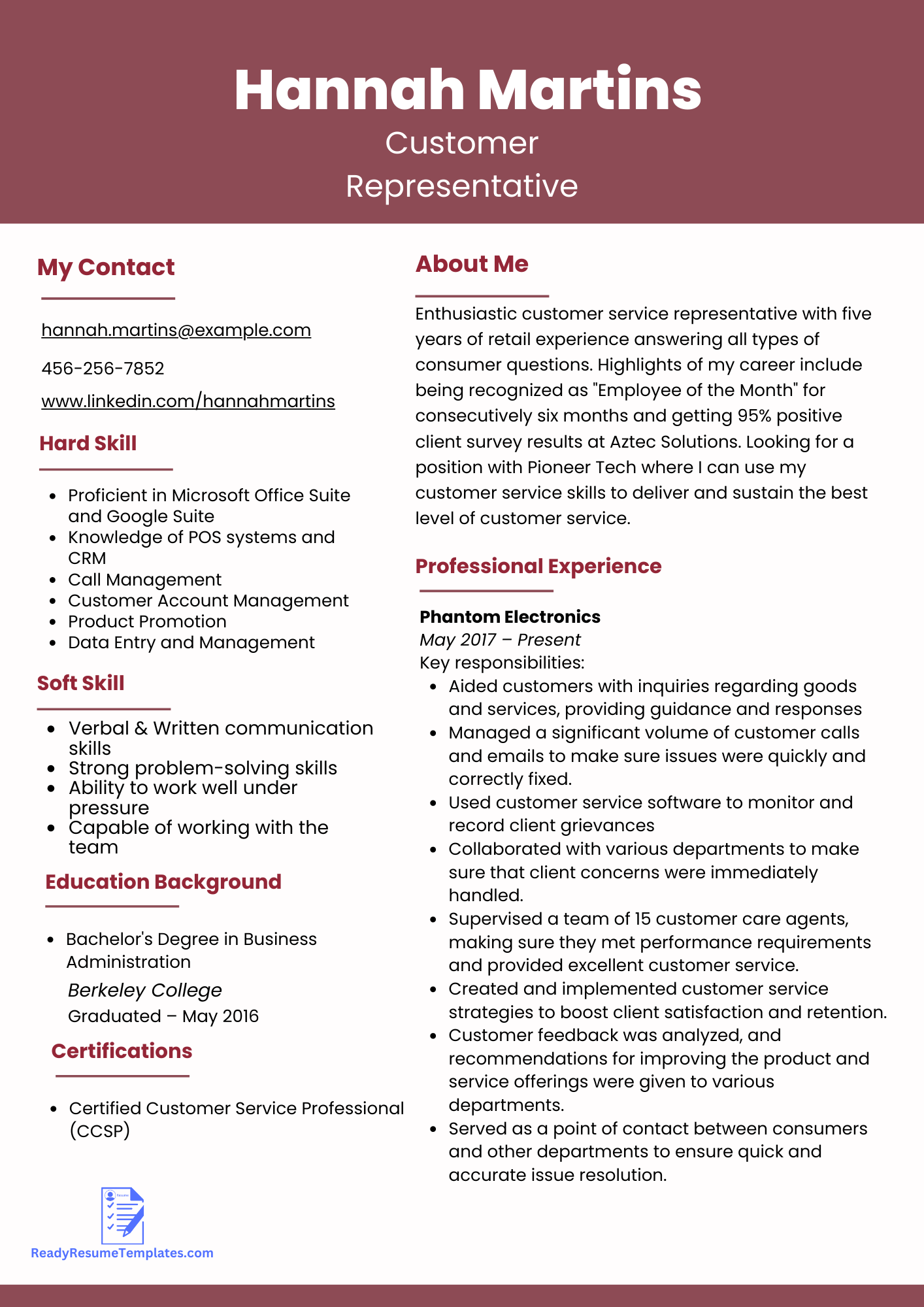 ATS-Friendly Customer Service Resume Templates For 2023 - Ready Resume ...