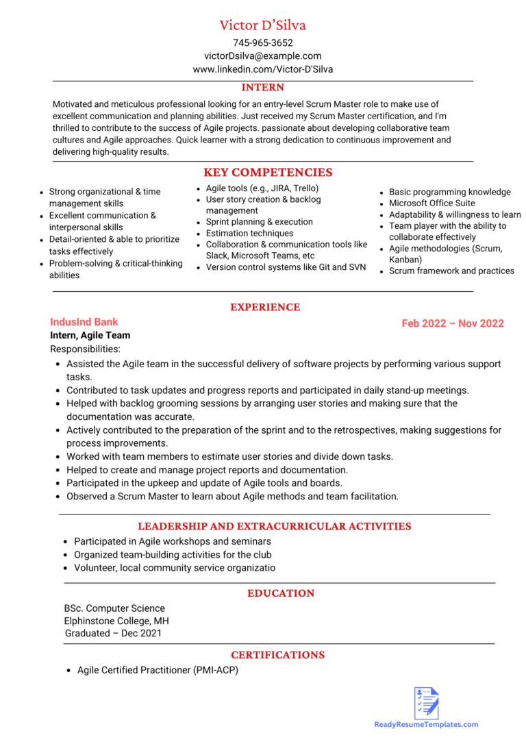 ATS-Friendly Scrum Master Resume Templates For 2023 - Ready Resume ...